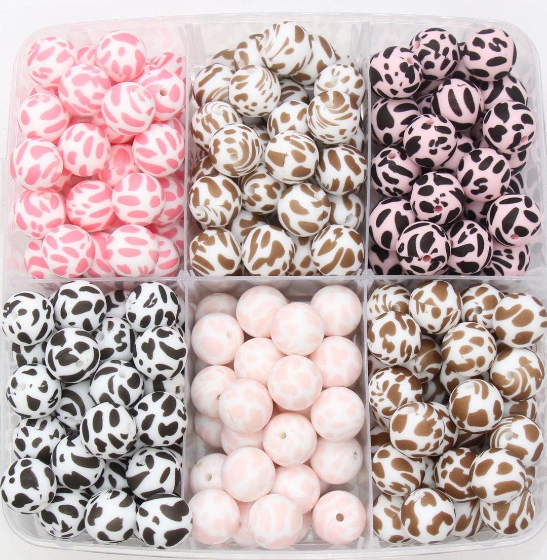15mm Cow Printed Beads, Animal Silicone Beads, Round Bubblegum Beads ...