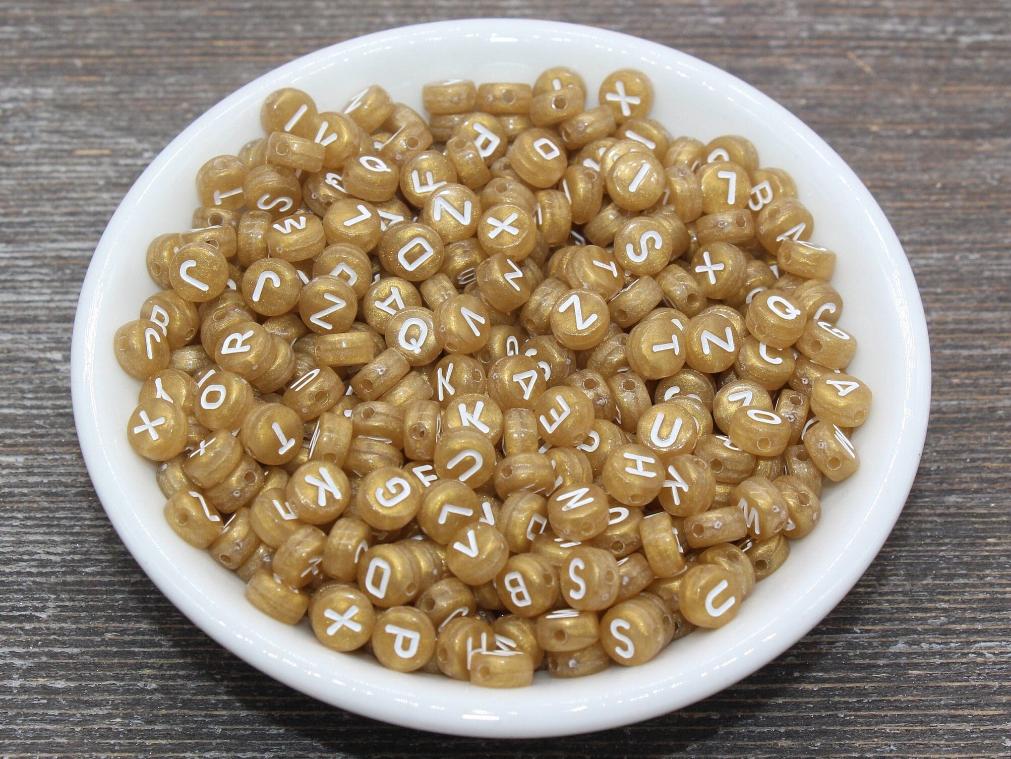 Tan Alphabet Beads, Round Gold Letter Beads, 7mm #72 - Etsy