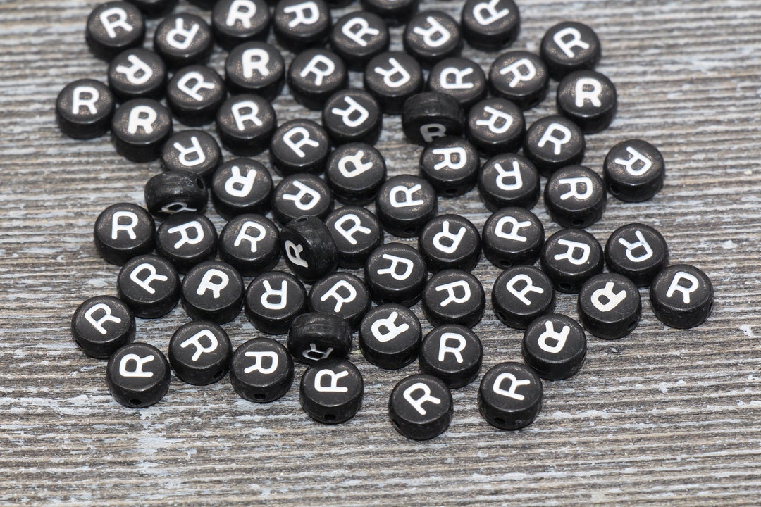 Letter R Alphabet Beads, Black Alphabet Letter Beads, Acrylic Black and ...
