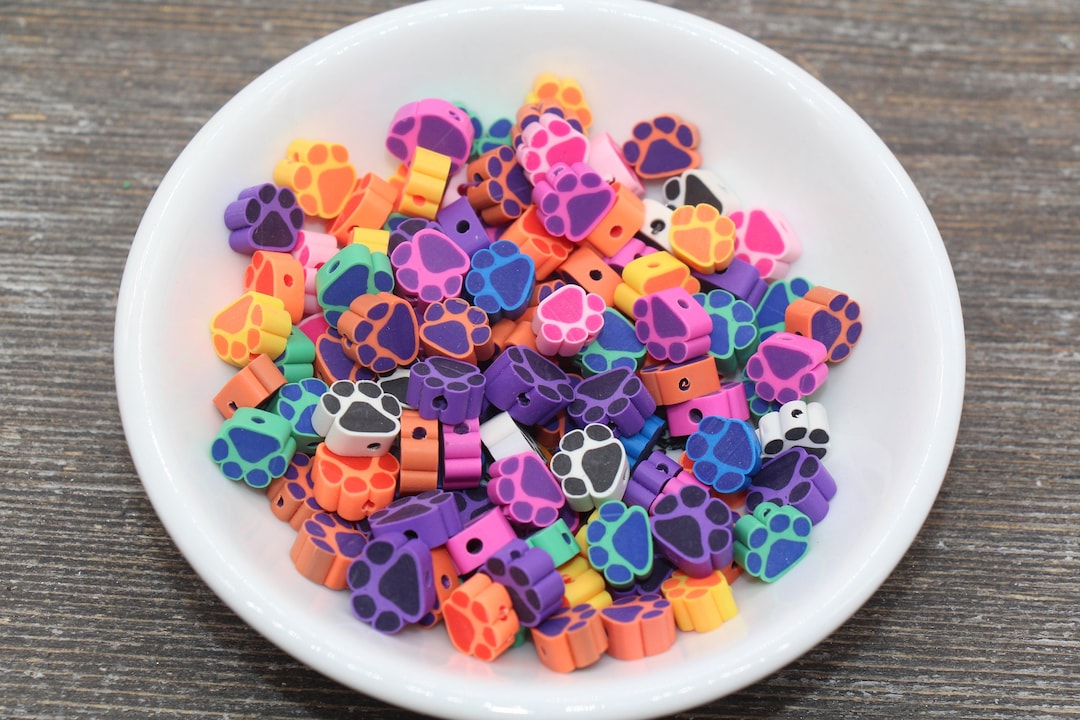 Paw Print Polymer Clay Beads, Dog Paw Beads, Paw Clay Beads, Dog Paw ...