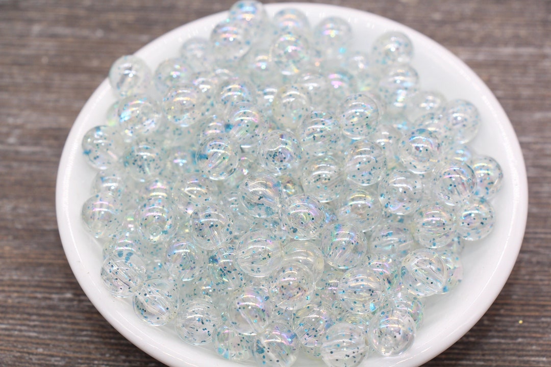 10mm Iridescent Translucent Beads With Blue Glitter, Shinny Bubblegum ...