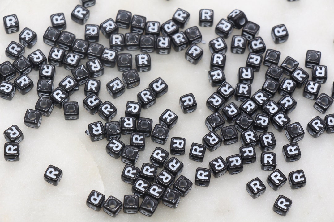 Letter R Cube Beads, Individual Letter Beads, Black and White Cube ...