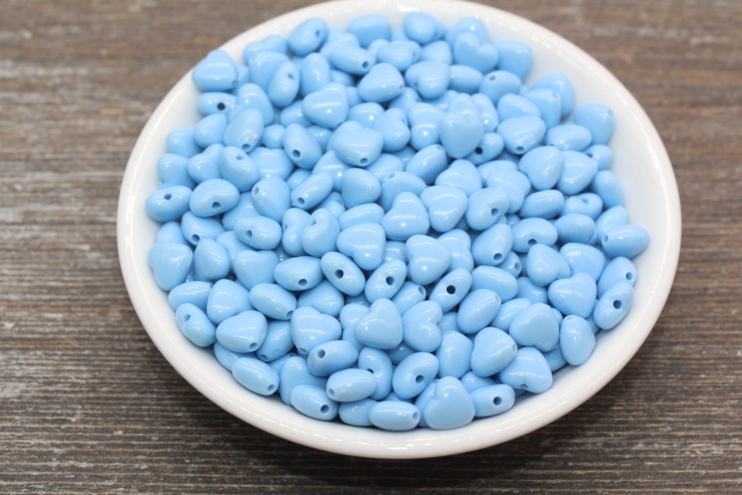 Blue Heart Beads, Blue Acrylic Heart Beads, Chunky Blue Heart Beads ...