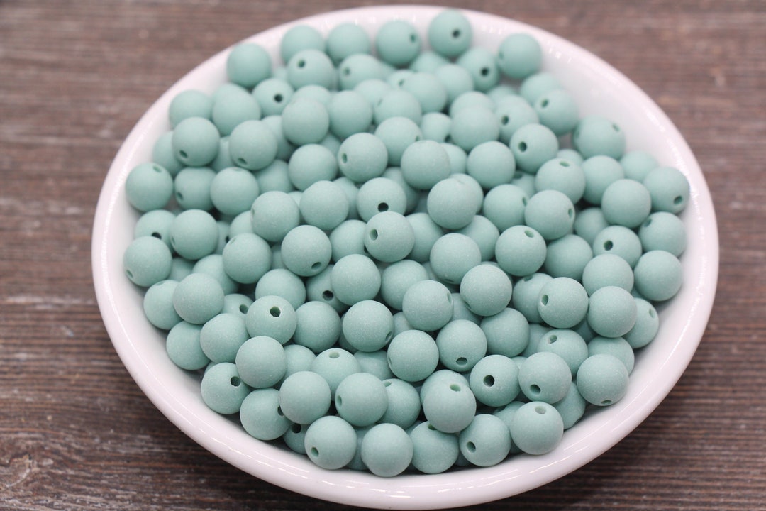 8mm Matte Dusty Green Round Beads, Acrylic Gumball Bead, Frosted Dusty ...