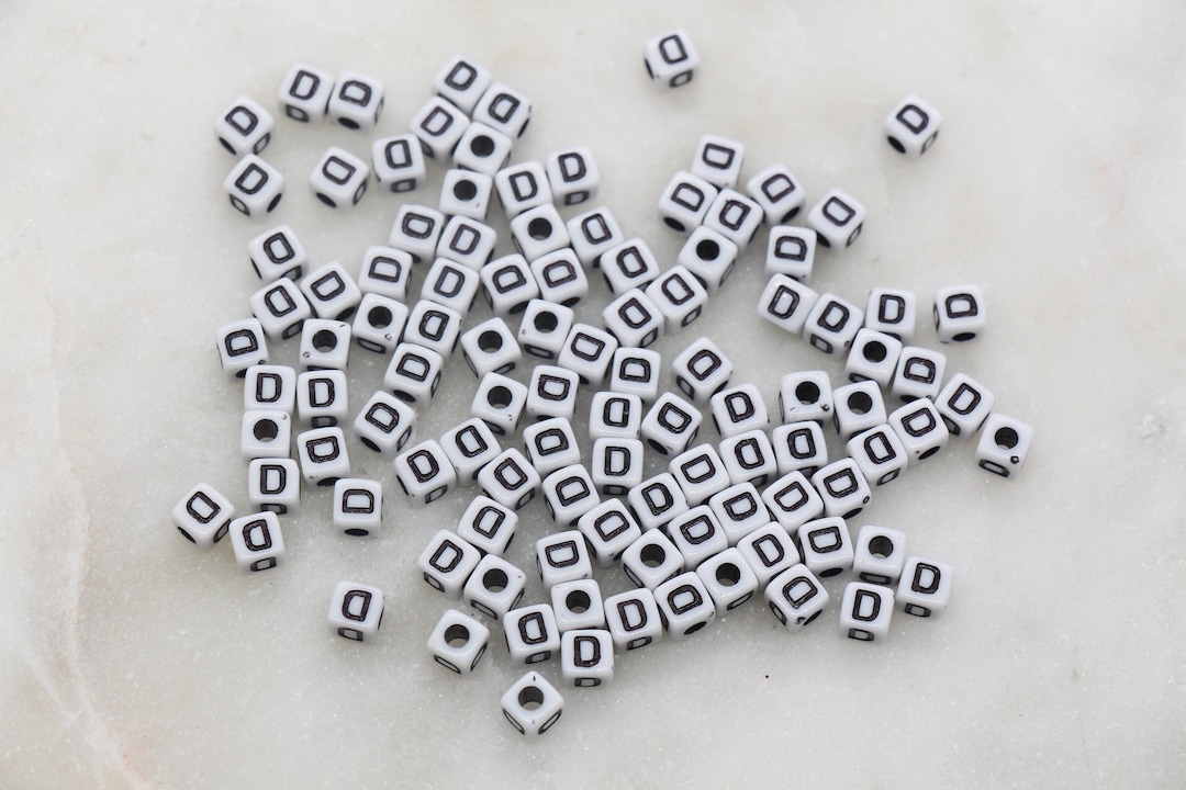 Letter D Cube Beads, White and Black Cube Alphabet Letter Beads, Black ...