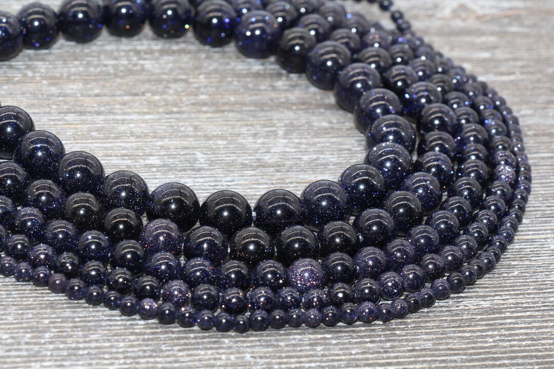 Blue Sandstone Beads, Blue Goldstone Beads, Smooth Gemstones Round ...