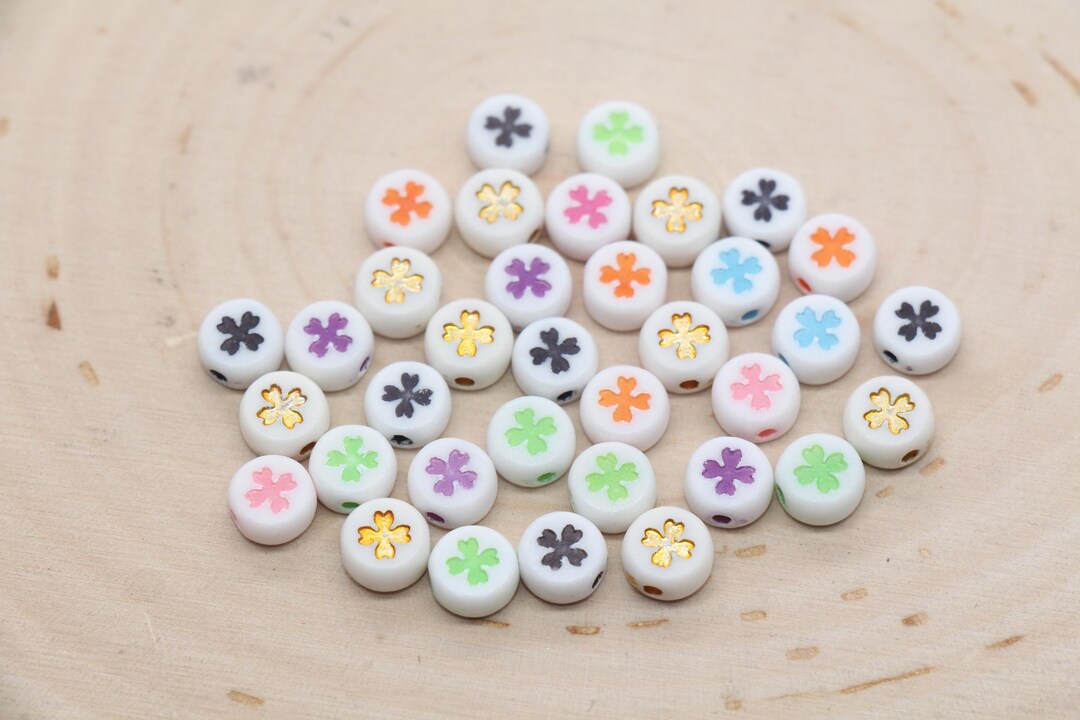 Four Leaf Clover Beads, Shamrock Round Beads, Round Leaf Clover Beads ...