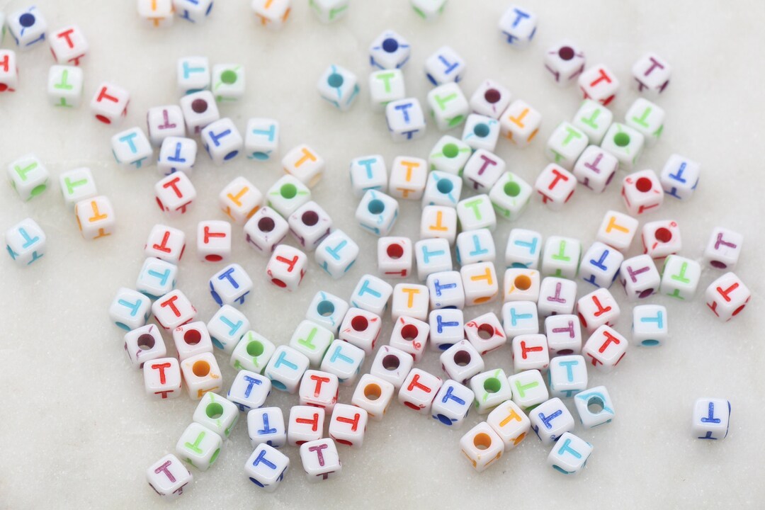 Letter T Cube Beads, Individual Letter Beads, Multicolored Cube ...