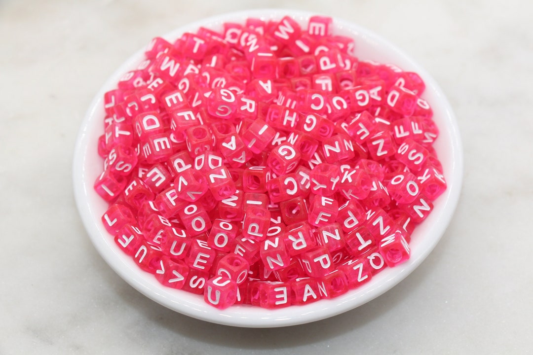 Translucent Hot Pink Alphabet Letter Beads, Mix Acrylic Letter Beads ...