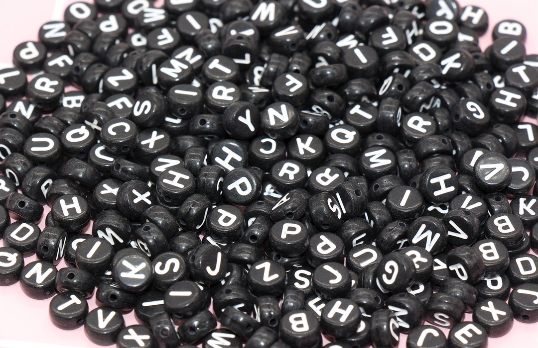 Black Alphabet Letter Beads, Acrylic Black and White Letter Beads ...