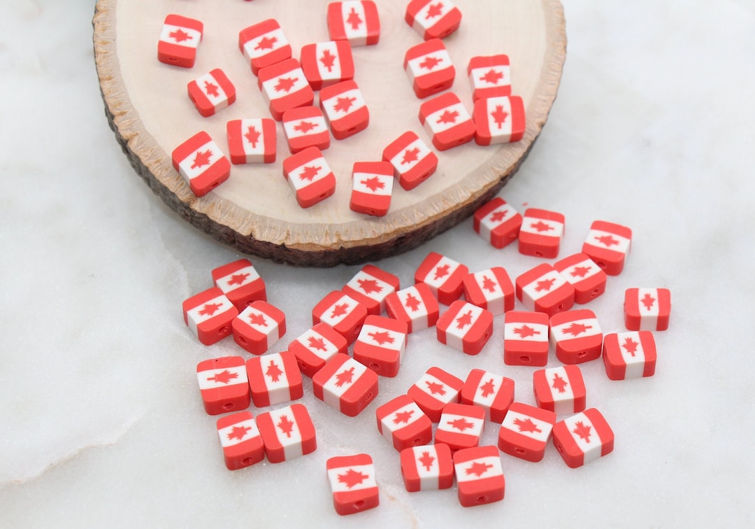 Canada Flag Clay Beads, Canadian Flag Polymer Clay Beads, Maple Leaf ...