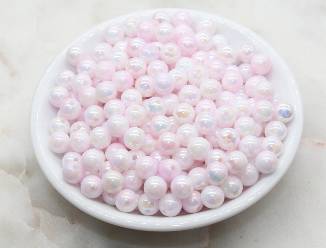 8mm Pink Ombre Round Beads, Acrylic Gumball Bead, Iridescent Round ...