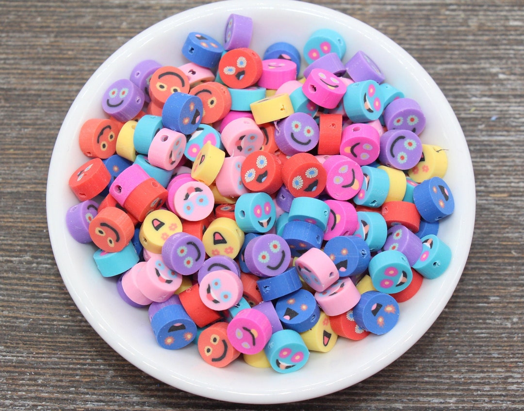 Emoji Polymer Clay Beads, Emoji Fimo Cane Beads, Assorted Emoji Beads ...