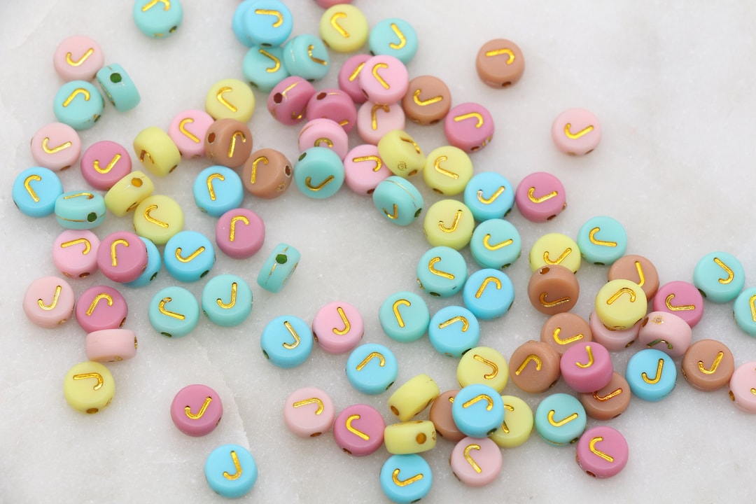 Letter J Round Beads, Individual Letter Beads, Multicolor Round ...