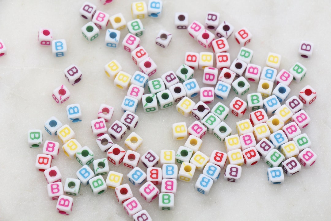 Letter B Cube Beads, Individual Letter Beads, Multicolored Cube ...