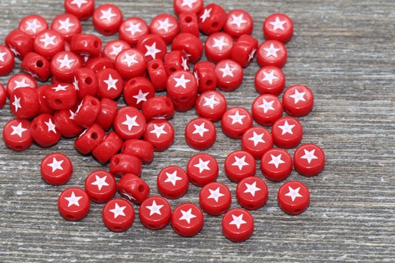 Red Star Beads Acrylic Red Star Beads Red and White Star | Etsy