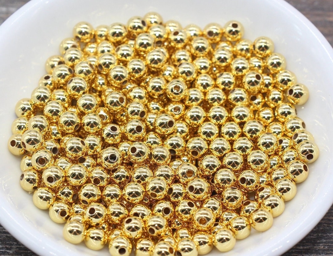 18K Gold Color Spacer Beads, Round Beads, Round Gold Beads, Size 4mm ...