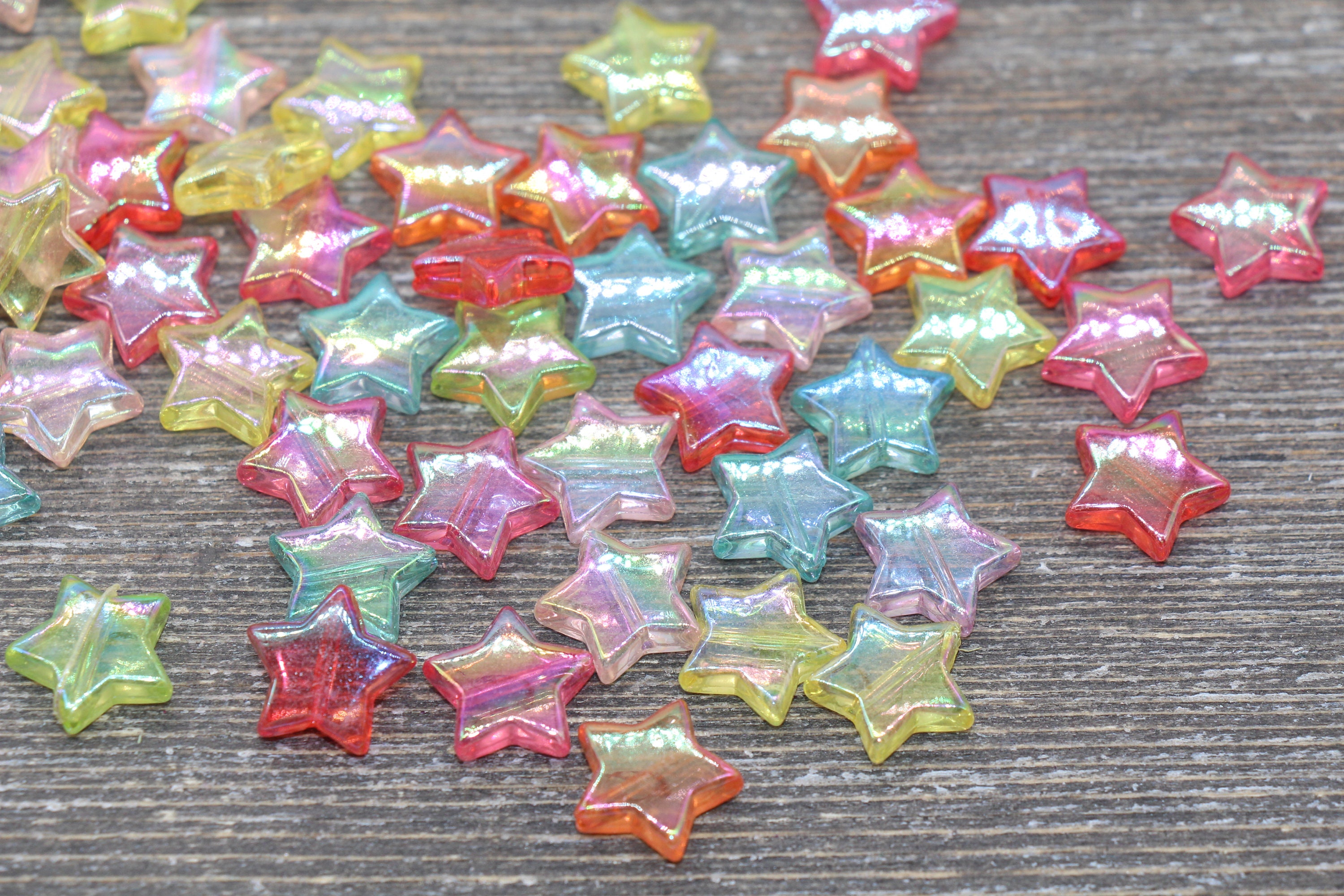 Iridescent Translucent Multicolored Star Beads Rainbow | Etsy