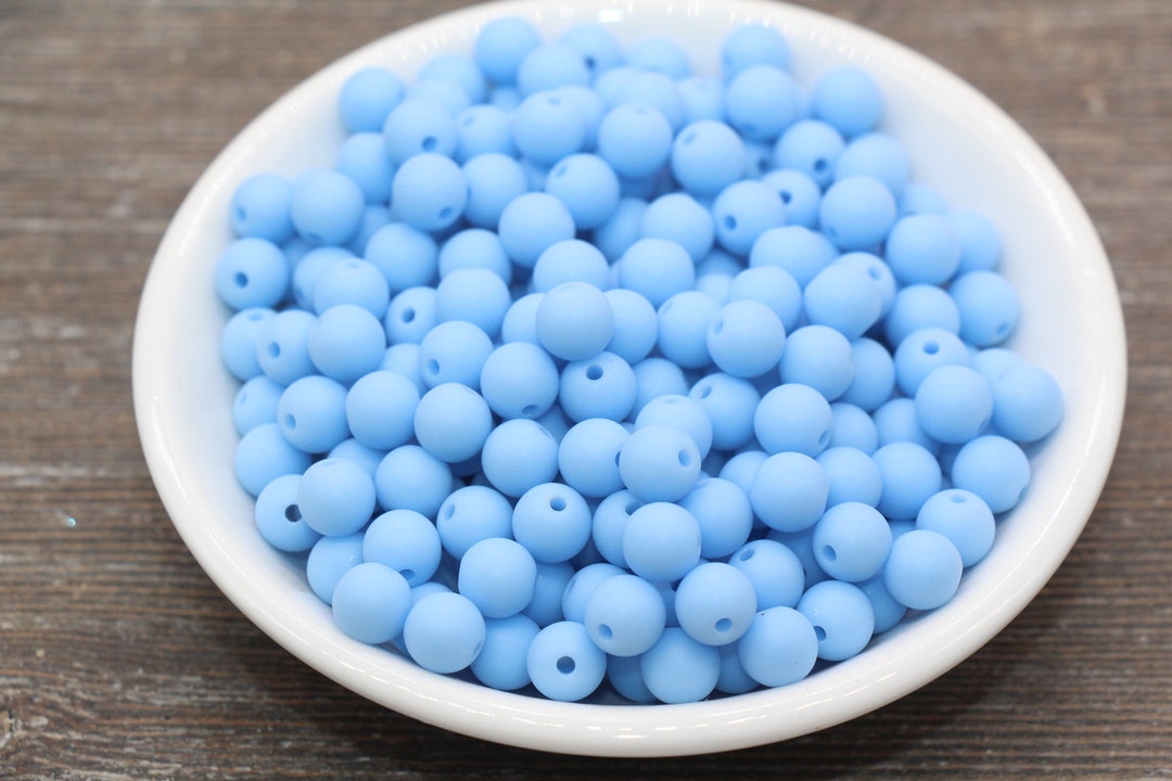 8mm Matte Dusty Blue Round Beads, Acrylic Gumball Bead, Frosted Blue ...