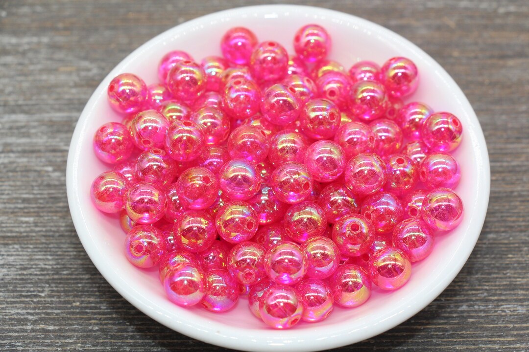 10mm Hot Pink AB Round Beads, Iridescent Acrylic Gumball Beads ...
