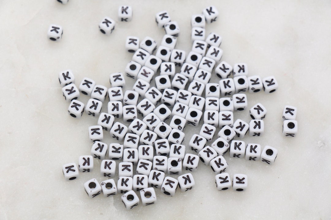 Letter K Cube Beads, White and Black Cube Alphabet Letter Beads, Black ...
