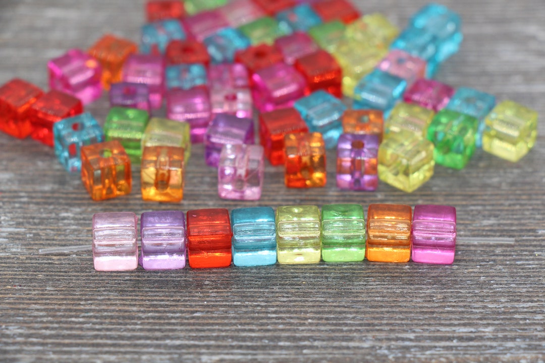 7mm Multicolor Square Beads, Mix Cube Translucent Beads, Cube Beads ...
