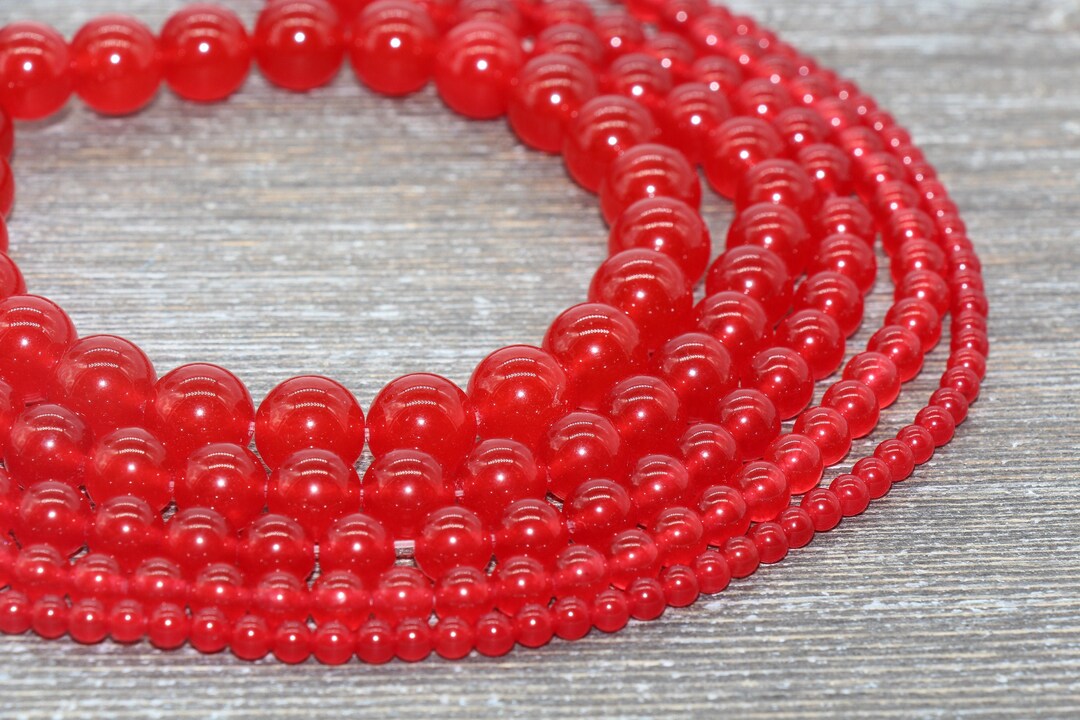 Red Jade Beads, Smooth Gemstone Round Loose Beads, Sizes 4mm 6mm 8mm ...