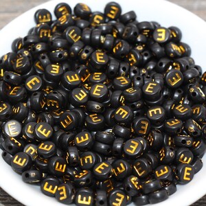 Letter E Beads, Black With Gold Letter E, Individual Letter, Single ...
