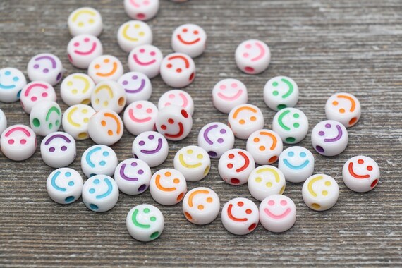 10mm Multicolored Smiley Face Round Beads Rainbow Happy Face | Etsy