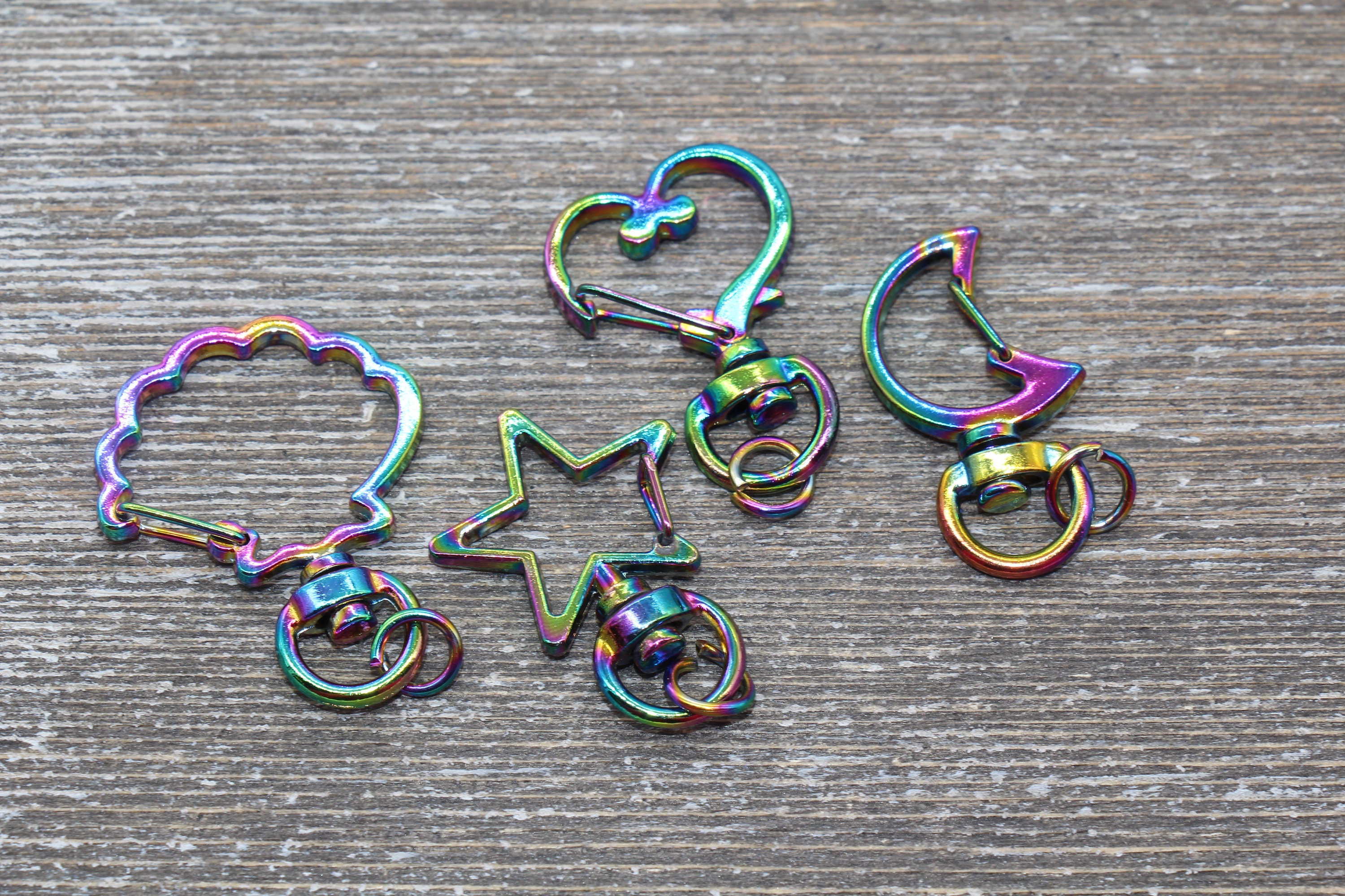 Rainbow Key Chain Metal Keychain Heart Moon Star Shell | Etsy