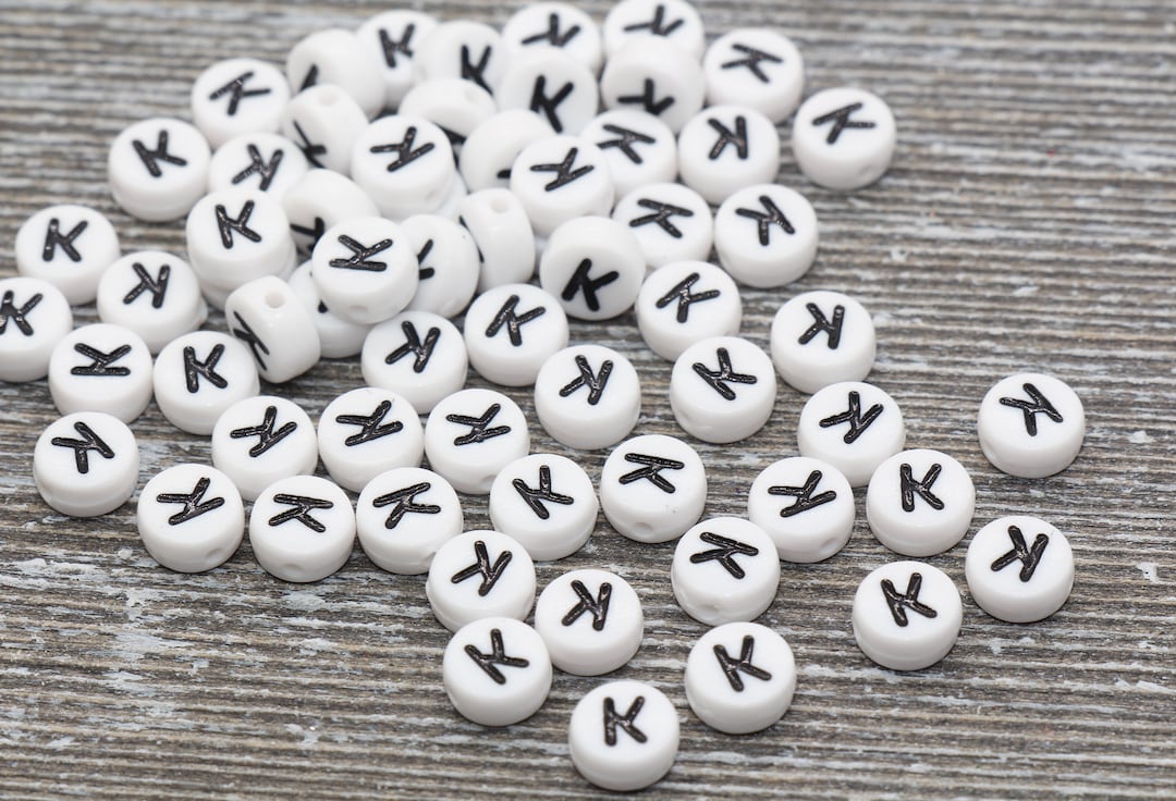 Letter K Alphabet Beads, White Alphabet Letter Beads, Acrylic White and ...