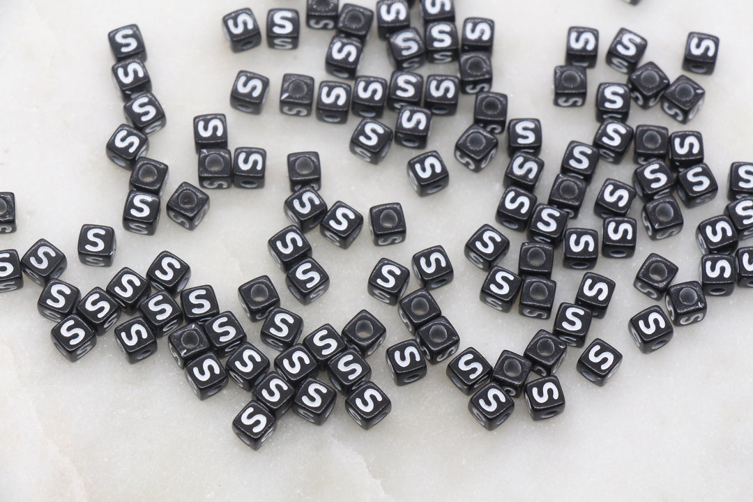 Letter S Cube Beads, Individual Letter Beads, Black and White Cube ...