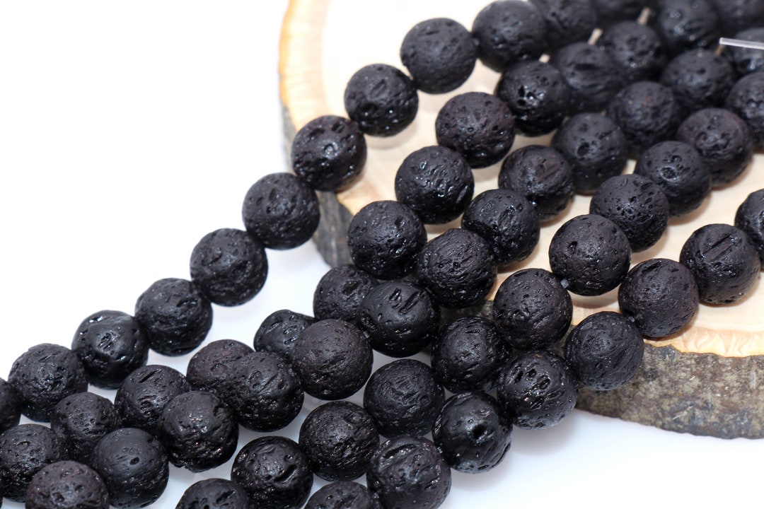 Black Lava Beads, Black Volcanic Rock Beads, Round Gemstone Stone Beads ...