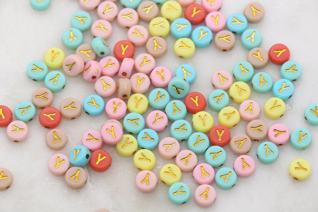Letter Y Round Beads, Individual Letter Beads, Multicolor Round ...