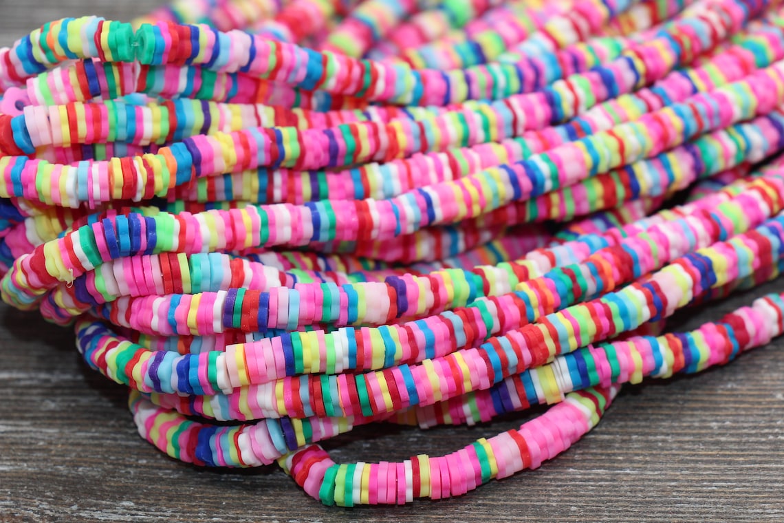 6mm Multicolored Flower Shape Heishi Beads, Polymer Clay Disc Beads ...