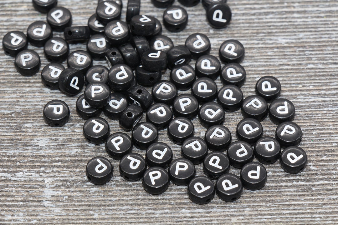 Letter P Alphabet Beads, Black Alphabet Letter Beads, Acrylic Black and ...