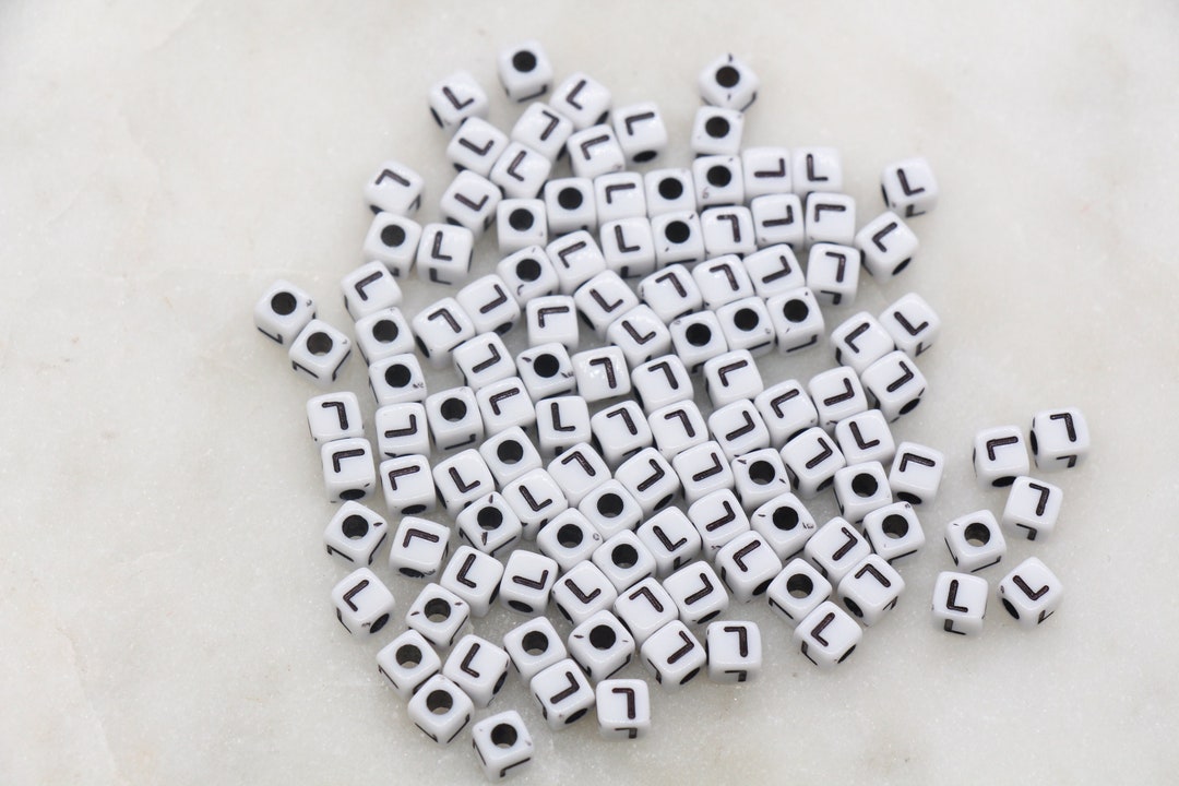 Letter L Cube Beads, White and Black Cube Alphabet Letter Beads, Black ...