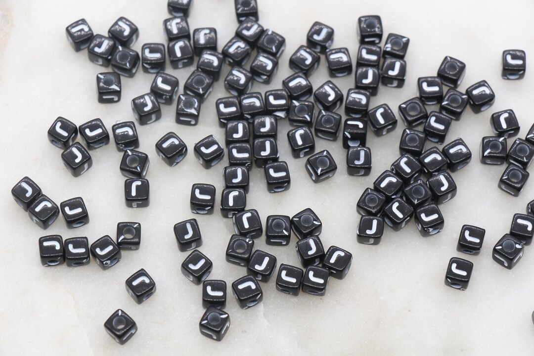 Letter J Cube Beads, Individual Letter Beads, Black and White Cube ...