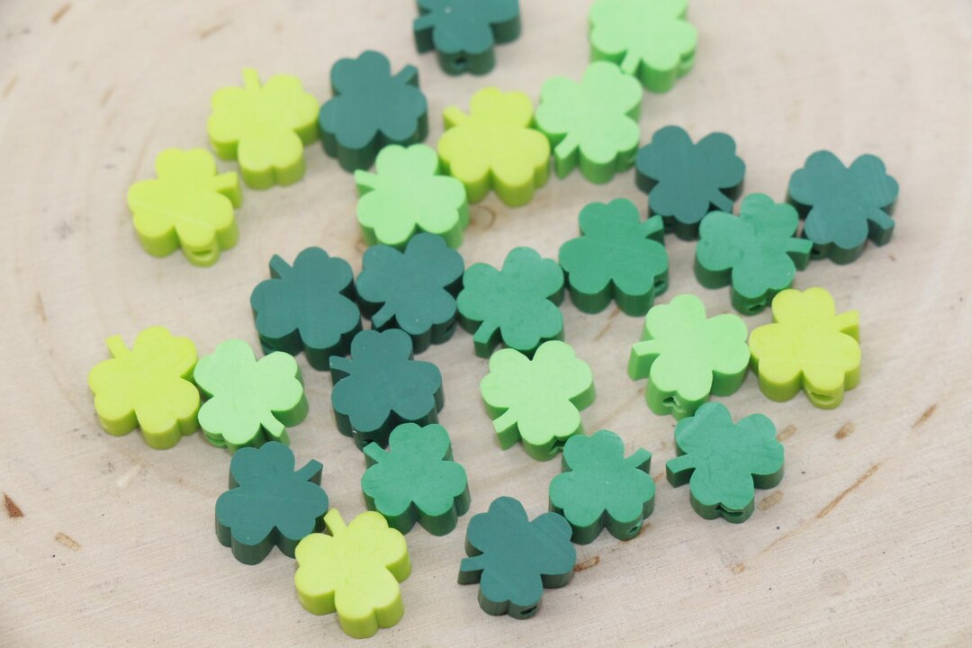 Four Leaf Clover Beads, Irish Shamrock Clay Beads, St. Patrick Beads ...