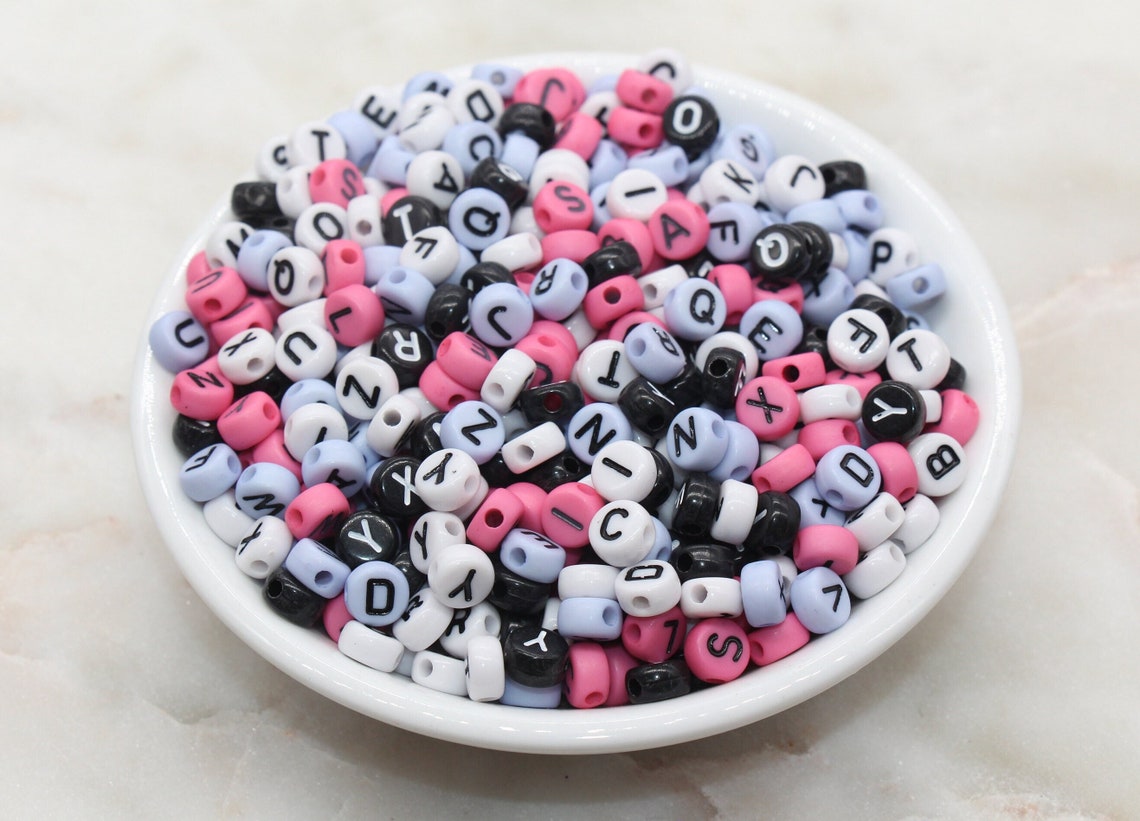Assort Alphabet Letter Beads, Mix Acrylic Beads With Black Letters ...