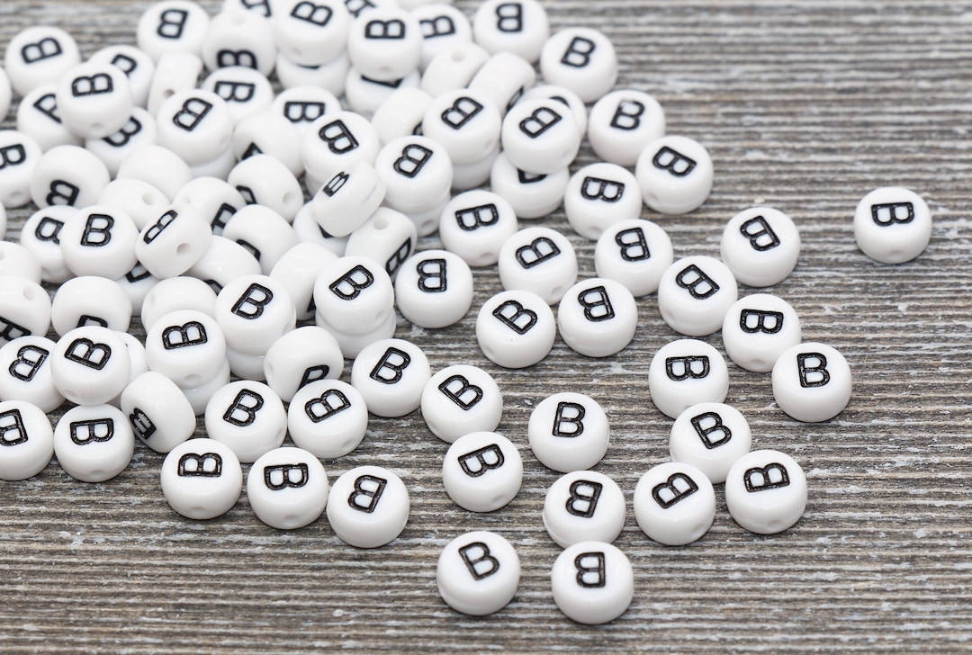 Letter B Alphabet Beads, White Alphabet Letter Beads, Acrylic White and ...