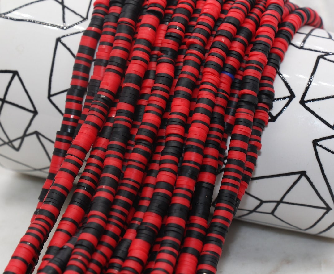6mm Multicolored Heishi Beads, Red and Black Mix Polymer Clay Disc ...