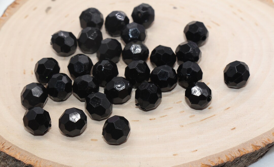 12mm Black Faceted Beads, Faceted Acrylic Beads, Bubblegum Beads ...