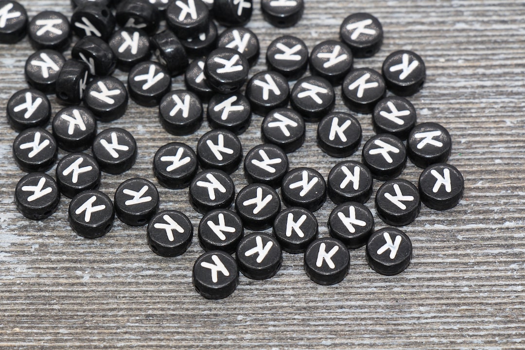 Letter K Alphabet Beads, Black Alphabet Letter Beads, Acrylic Black and ...