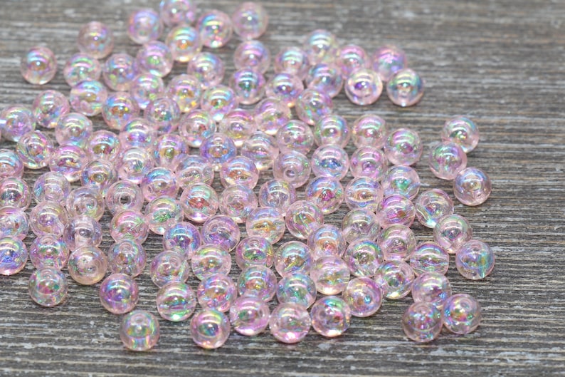6mm Baby Pink AB Round Beads, Iridescent Acrylic Gumball Beads ...
