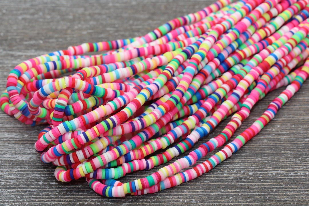 4mm Multicolored Heishi Beads, Mix Polymer Clay Disc Beads, Rainbow ...