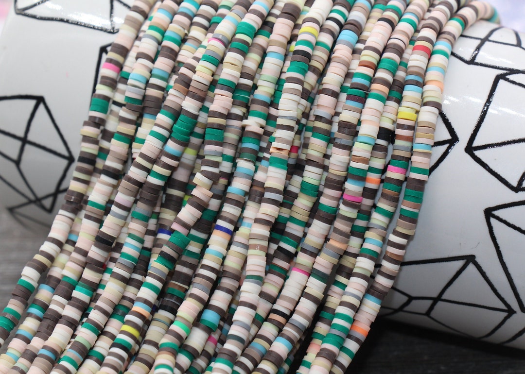 4mm Multicolored Heishi Beads, Multicolored Polymer Clay Disc Beads ...