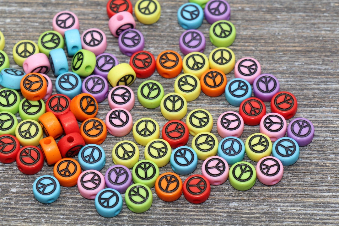 Multicolored Peace Beads, Acrylic Multicolored Peace Symbol Beads ...