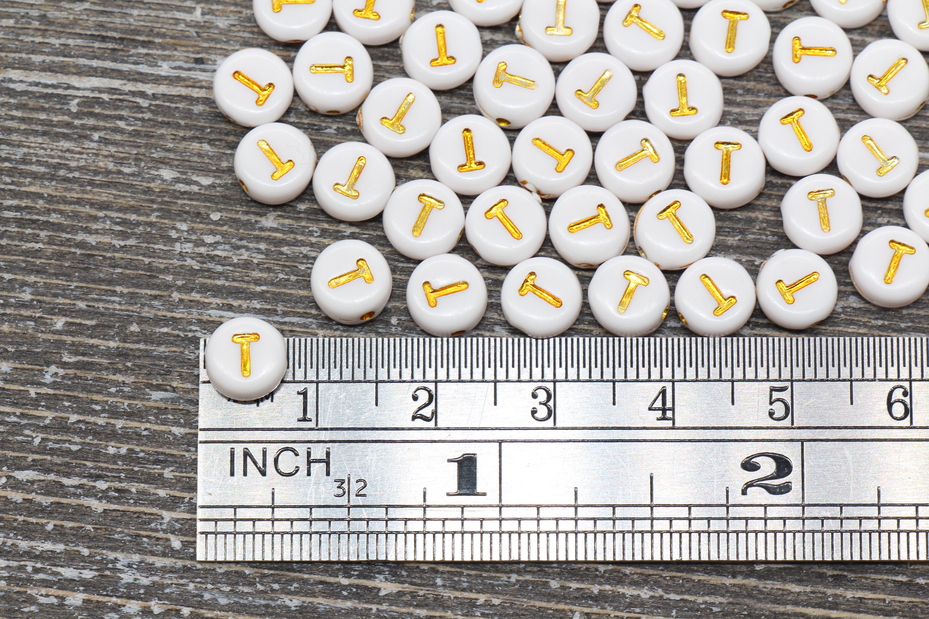 Letter T Alphabet Beads White and Gold Alphabet Letter Beads - Etsy