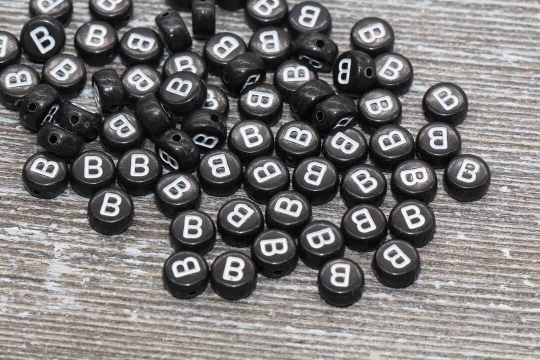 Letter B Alphabet Beads, Black Alphabet Letter Beads, Acrylic Black and ...